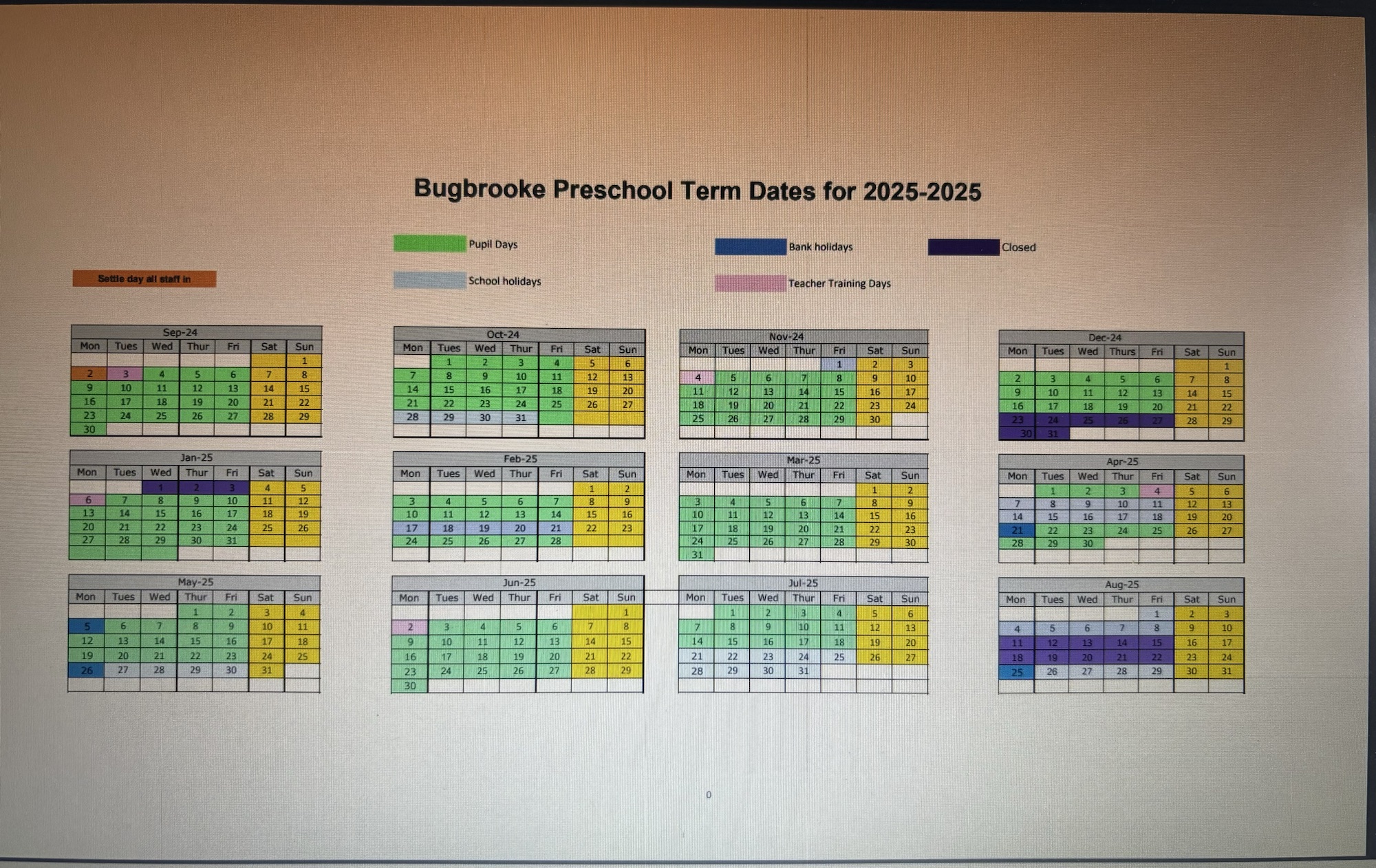 Term dates 2024/25 – Bugbrooke Pre-School